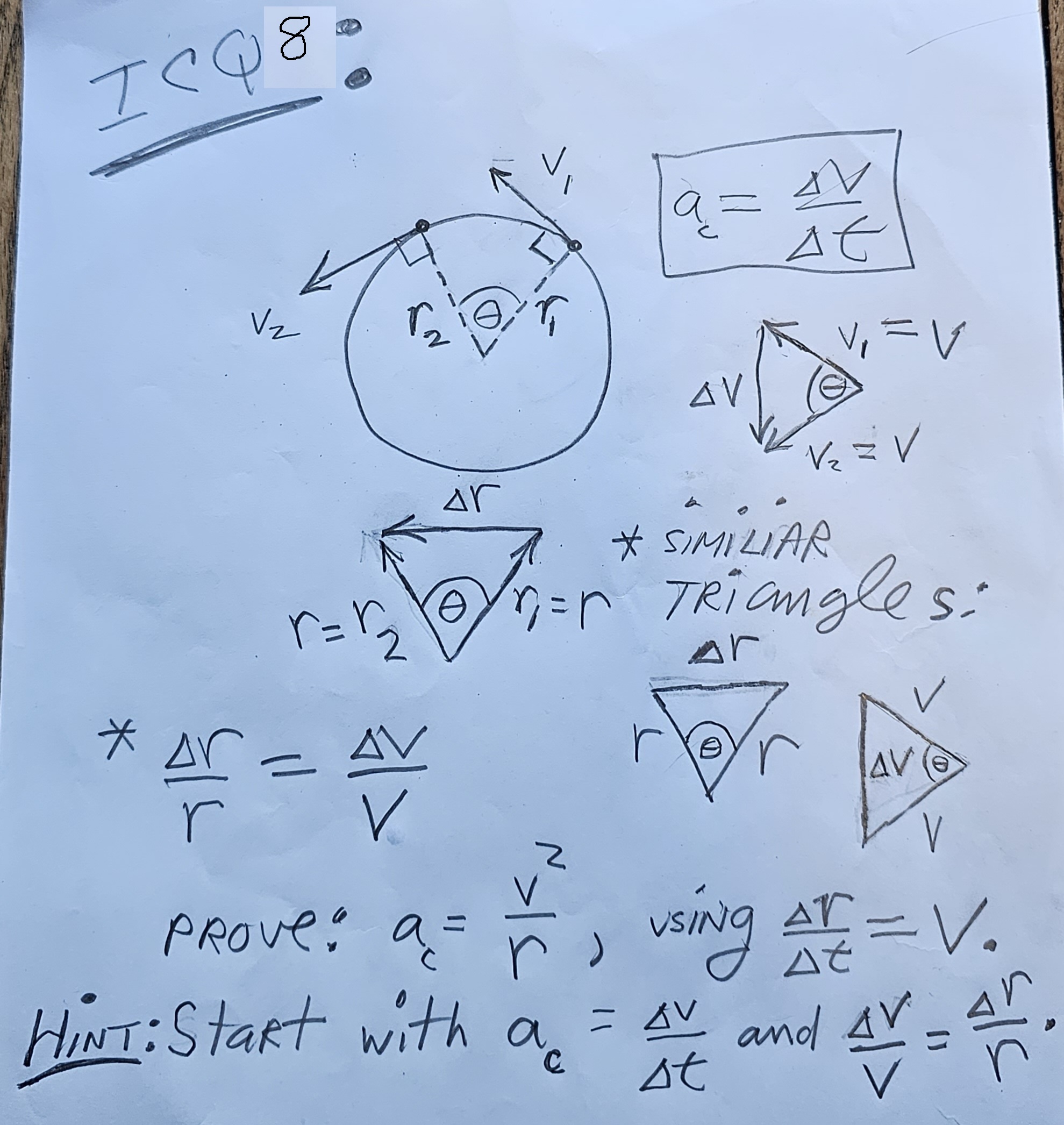 Solved I°Q°ac=ΔVΔtsimiliARtriangles: ﻿* Δrr=ΔvVprove: | Chegg.com