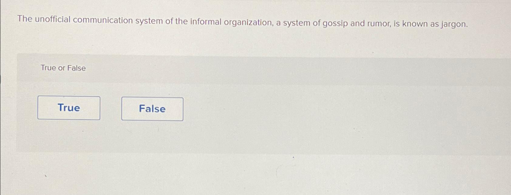 Solved The unofficial communication system of the informal | Chegg.com