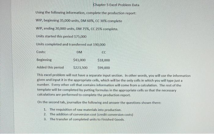 Solved Eable EostingChapter 5 Excel Problem Data Using the | Chegg.com