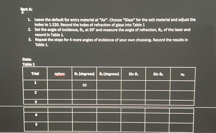 Solved Part A: 1. Leave the default for entry material at | Chegg.com