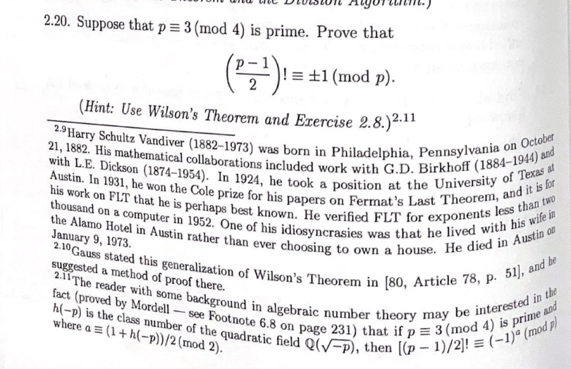 Solved 2.20. ﻿Suppose that p-=3(mod4) ﻿is prime. Prove | Chegg.com
