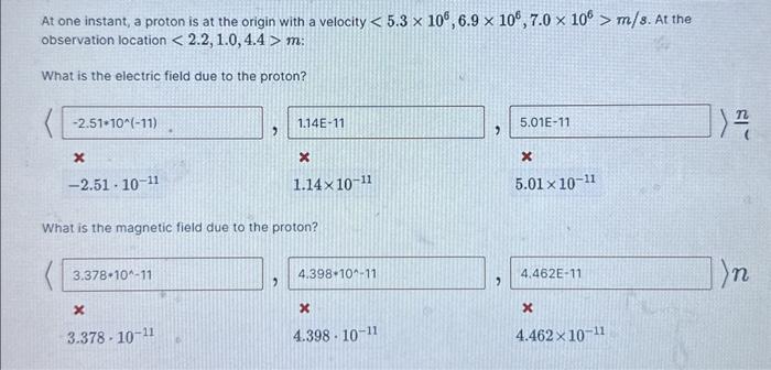 Solved At one instant, a proton is at the origin with a | Chegg.com