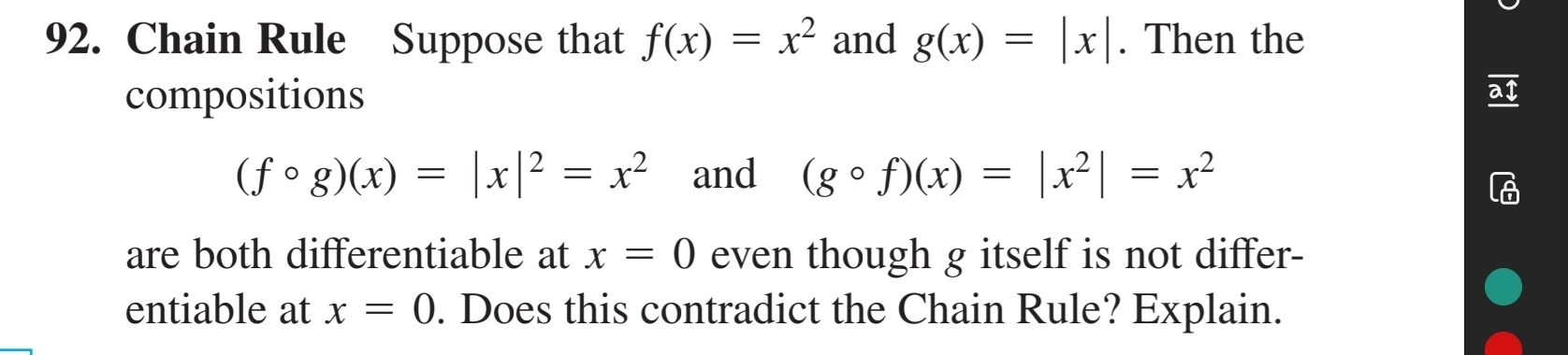 Solved Chain Rule Suppose that f(x)=x2 ﻿and g(x)=|x|. ﻿Then | Chegg.com