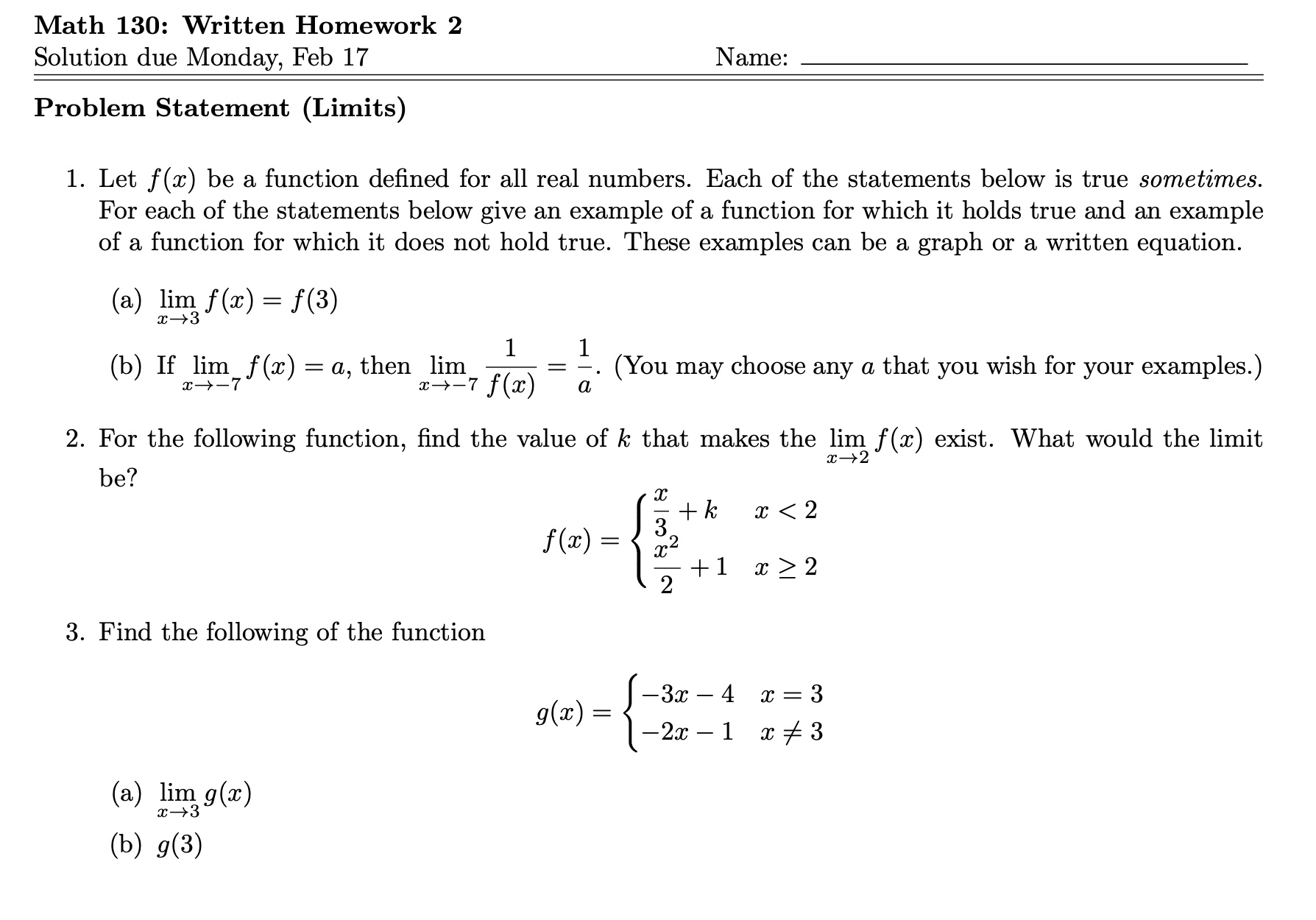 Solved Problem Statement (Limits)Let f(x) be ﻿a function | Chegg.com