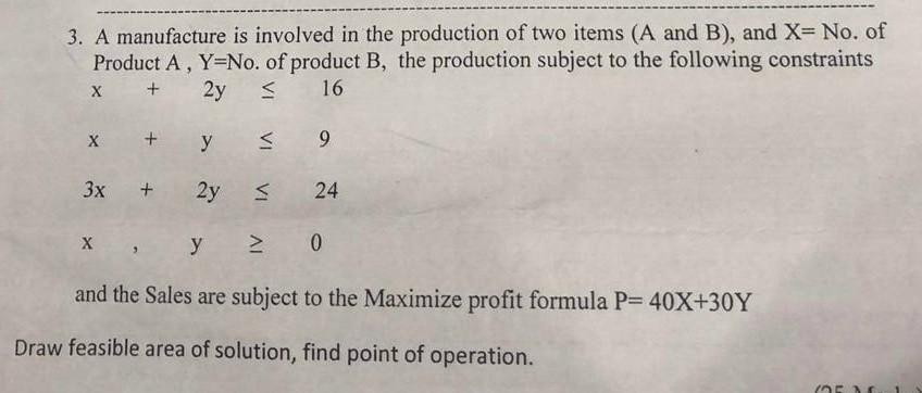Solved 3. A manufacture is involved in the production of two | Chegg.com