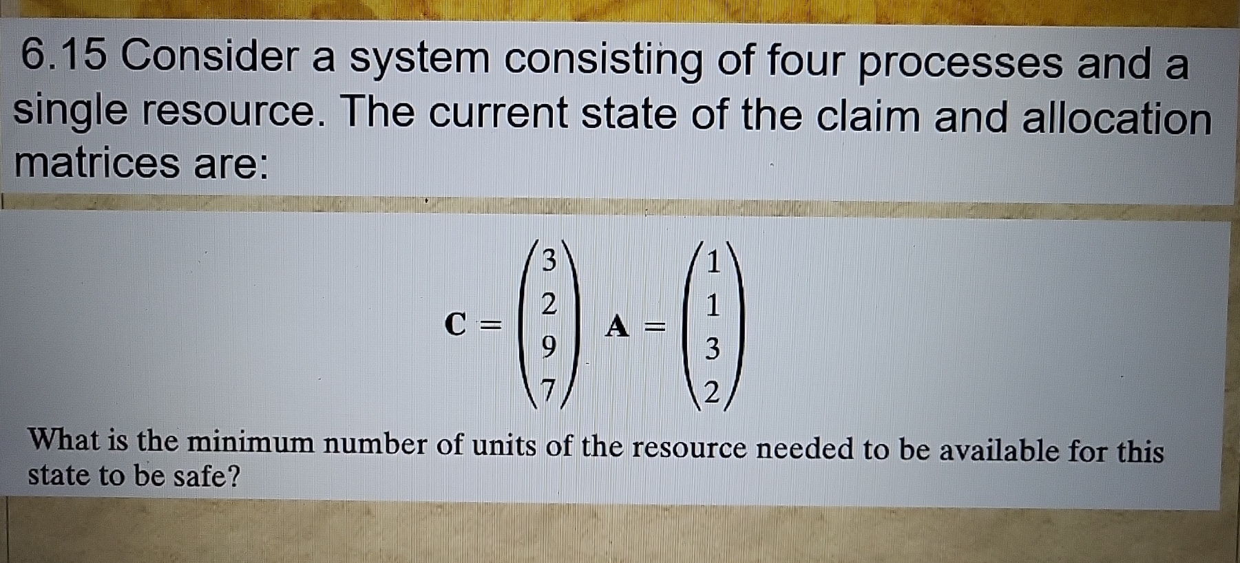 Solved 6.15 ﻿Consider a system consisting of four processes | Chegg.com