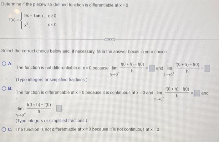 Solved Determine if the piecewise-defined function is | Chegg.com