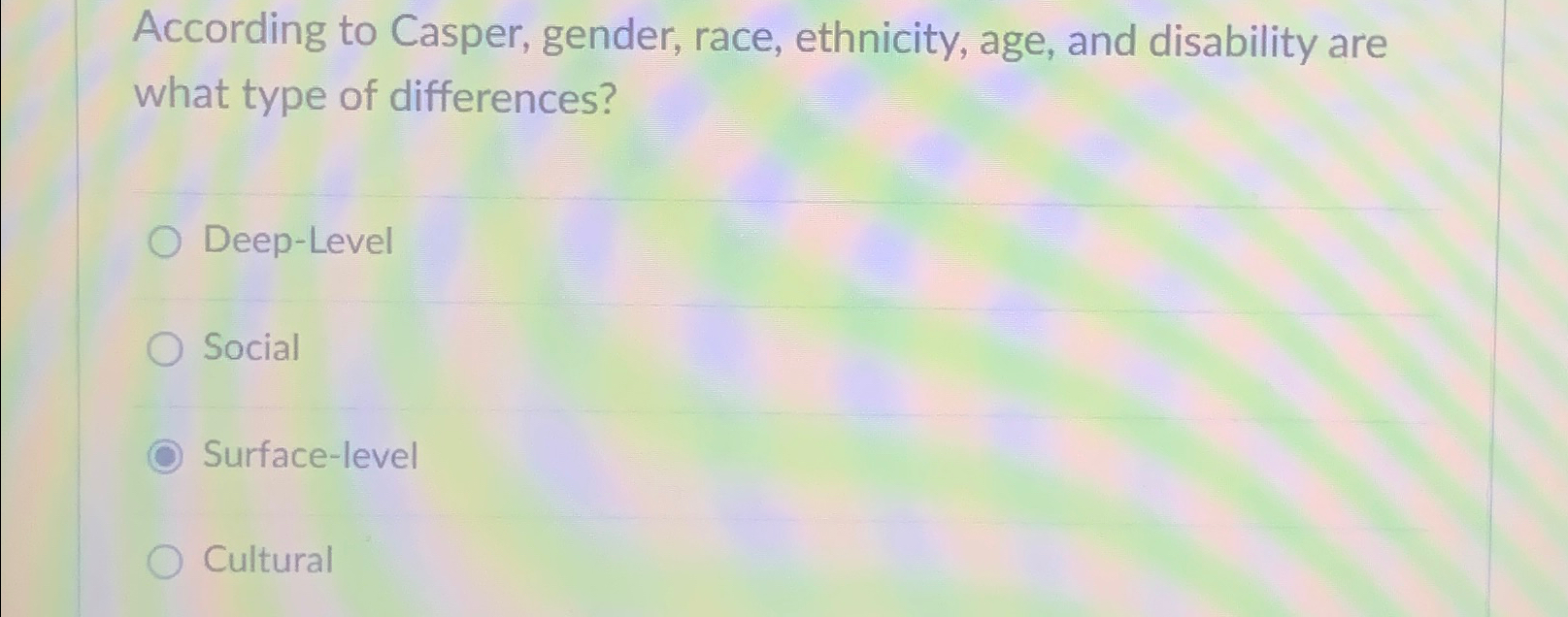 Solved According to Casper, gender, race, ethnicity, age, | Chegg.com