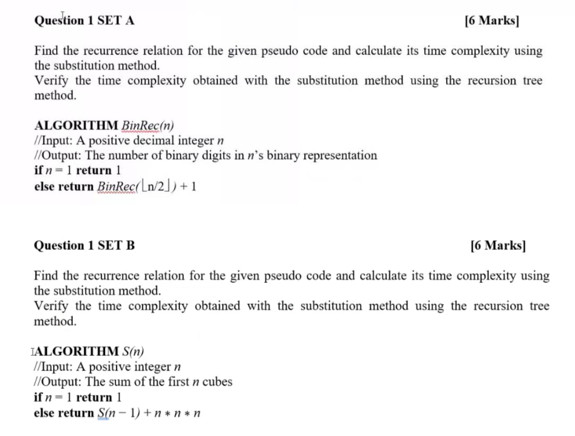 Solved Question 1 ﻿set A[6 ﻿marks]find The Recurrence
