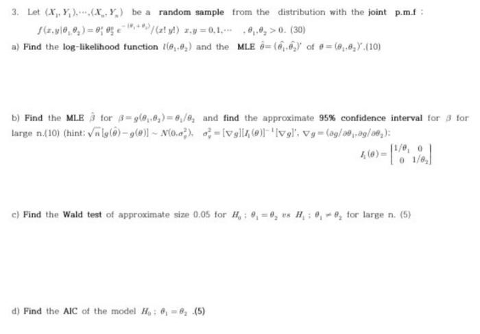 Solved 3. Let (X1,Y1),⋯,(Xn,Yn) be a random sample from the | Chegg.com