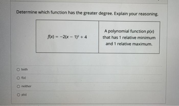 Solved Determine which function has the greater degree. | Chegg.com
