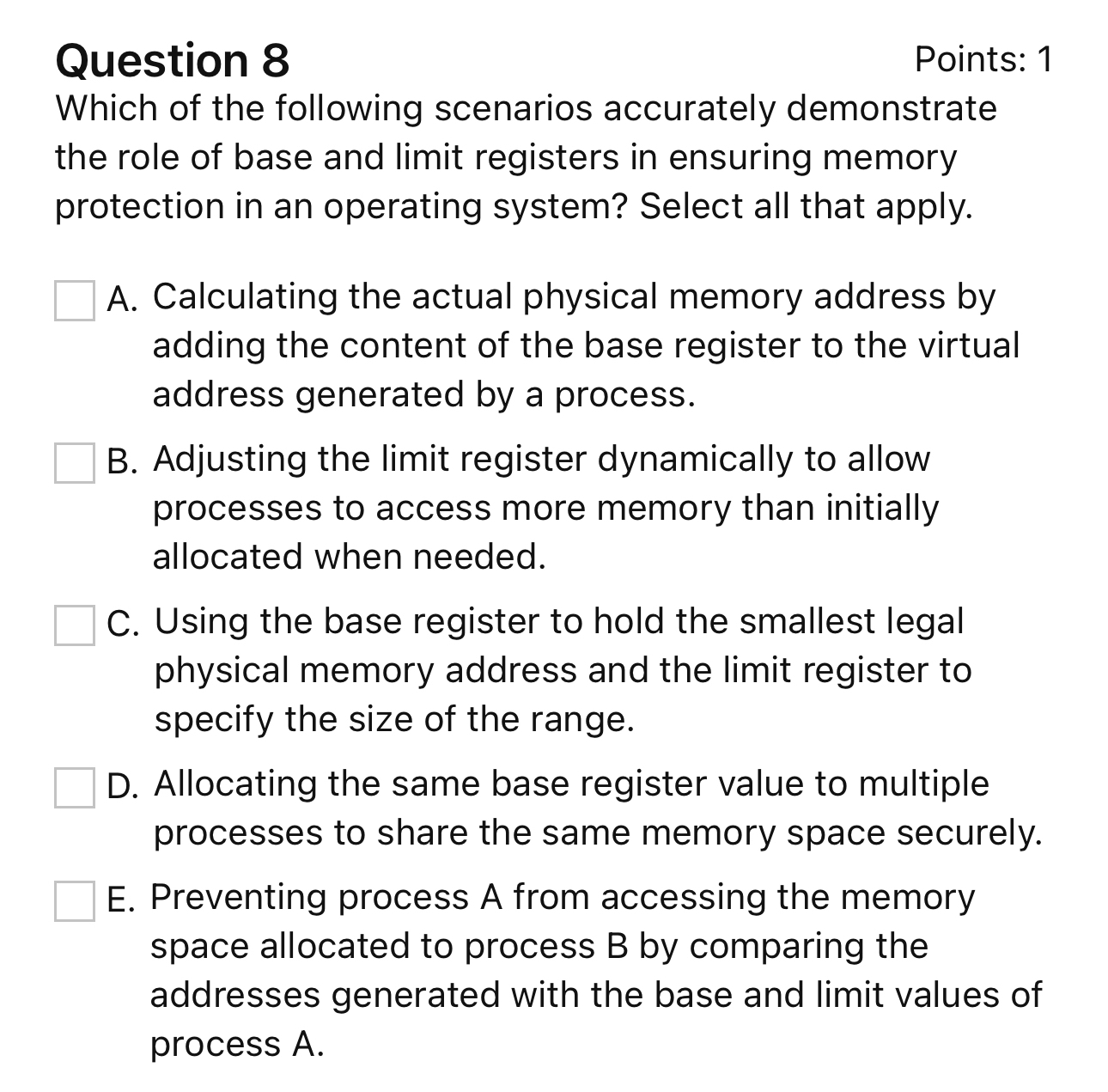 Solved Question 8Points: 1Which of the following scenarios | Chegg.com