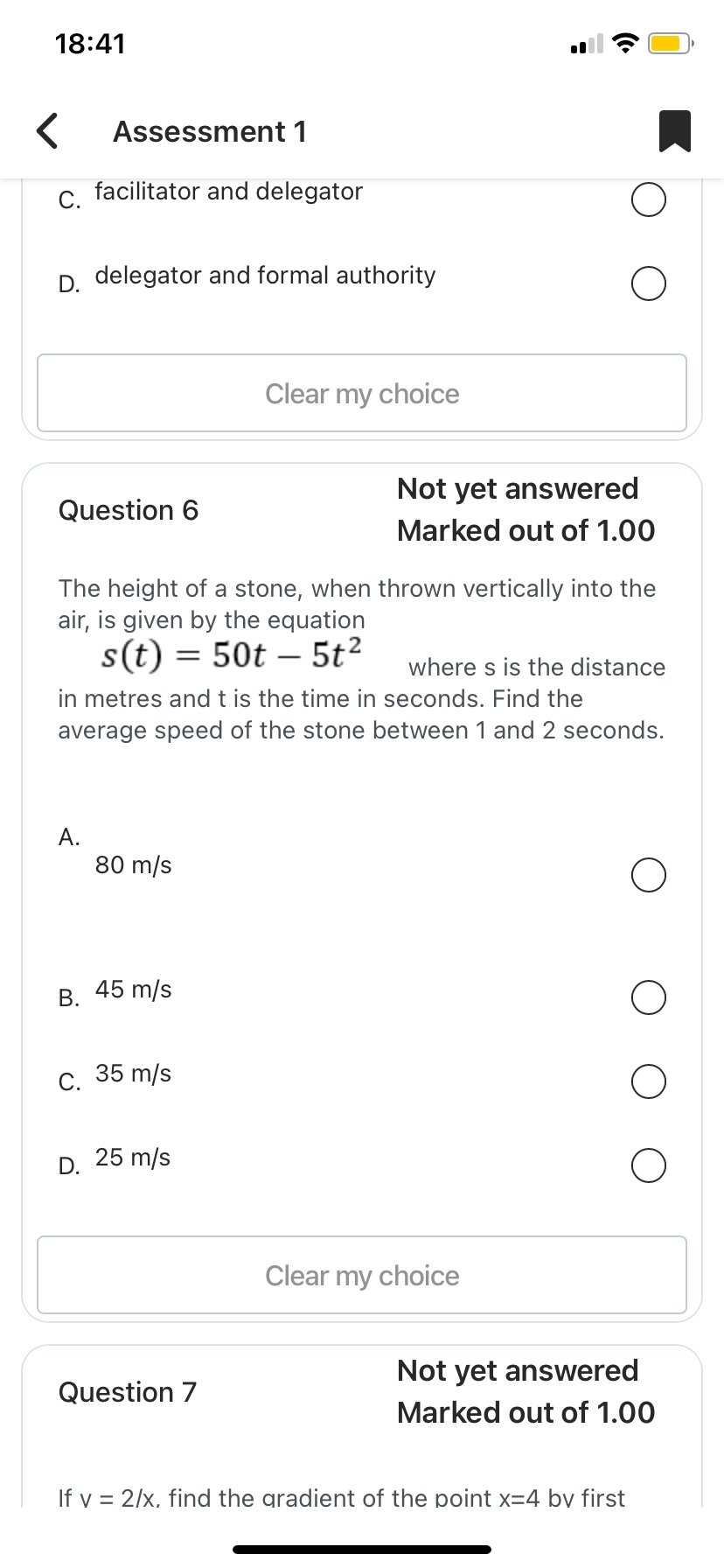 Solved 18:41Assessment 1C. ﻿facilitator and delegatorD. | Chegg.com