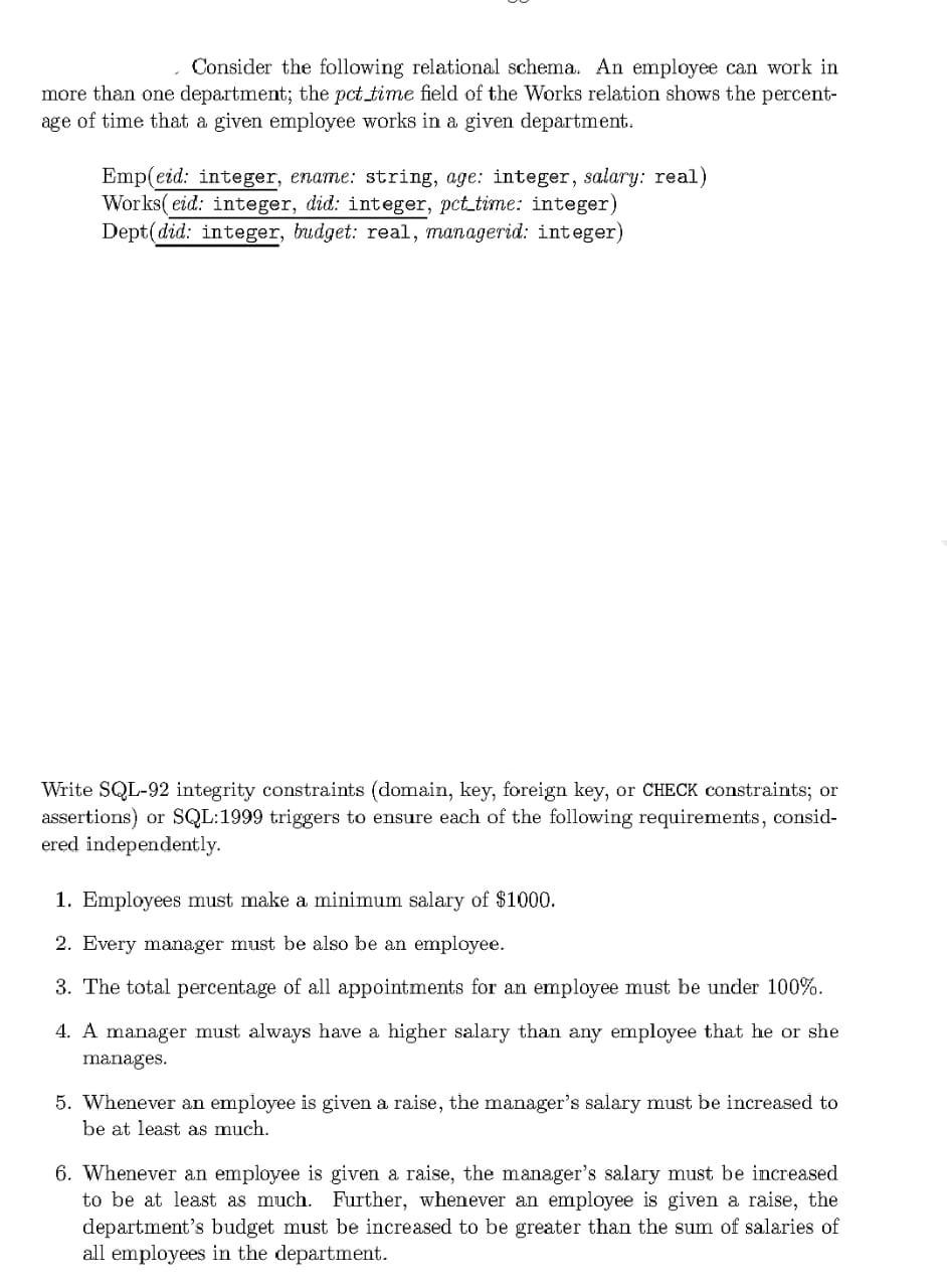 Solved Consider the following relational schema. An employee | Chegg.com