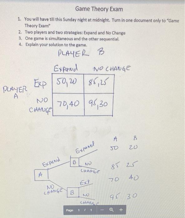 Solved Game Theory Exam 1. You will have till this Sunday | Chegg.com