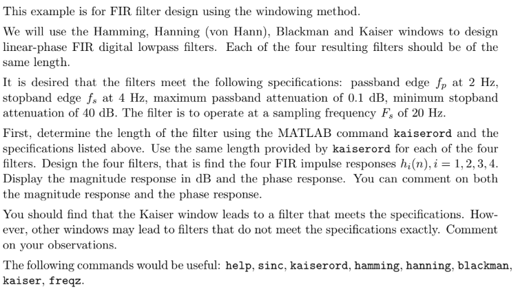 Solved This example is for FIR filter design using the | Chegg.com