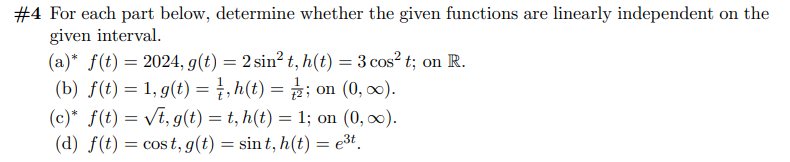 Solved #4 ﻿For each part below, determine whether the given | Chegg.com