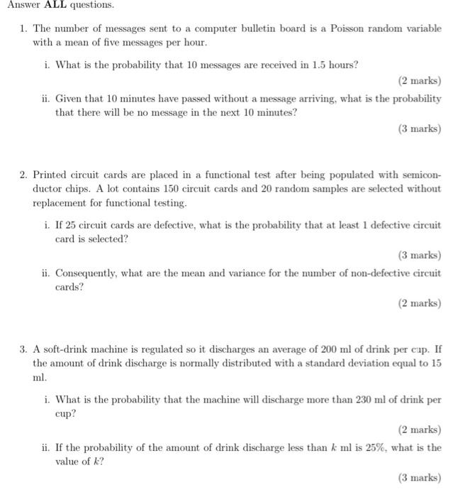 Solved Answer ALL questions. 1. The number of messages sent | Chegg.com