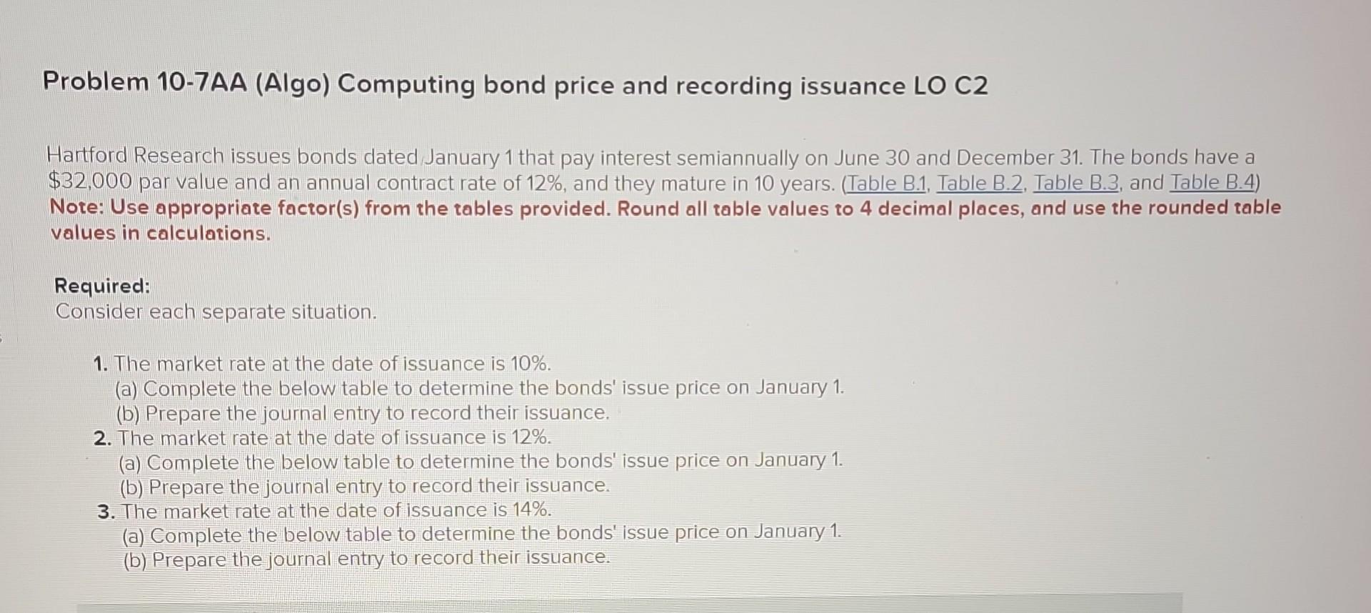 Solved Problem 10-7AA (Algo) Computing bond price and | Chegg.com