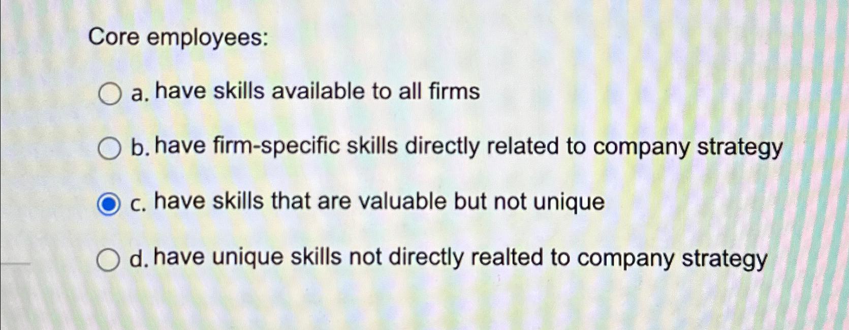 Solved Core employees:a. ﻿have skills available to all | Chegg.com