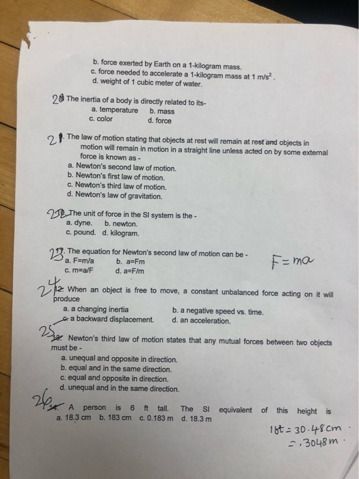 Solved b. force exerted by Earth on a 1-kilogram mass. c. | Chegg.com