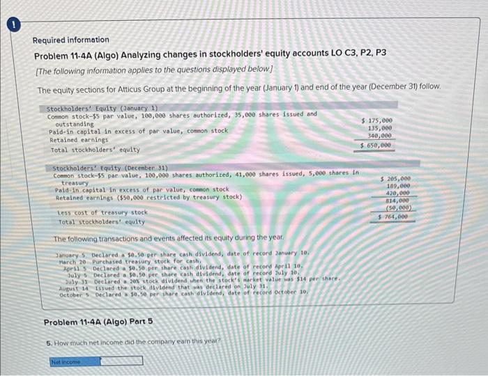 Solved Problem 11-4A (Algo) Analyzing changes in | Chegg.com