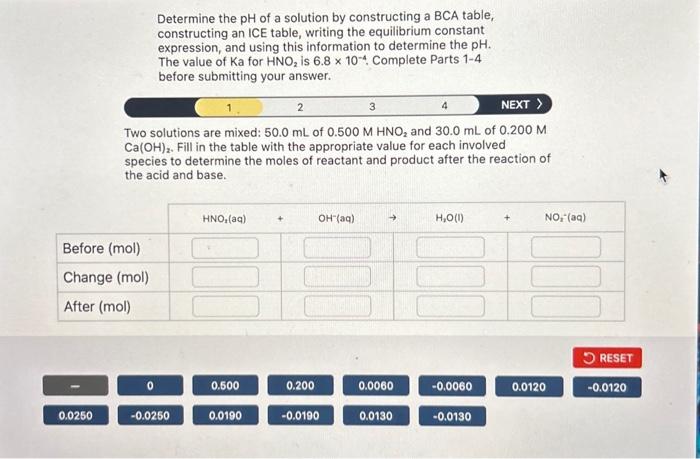 Solved Determine the pH of a solution by constructing a BCA | Chegg.com