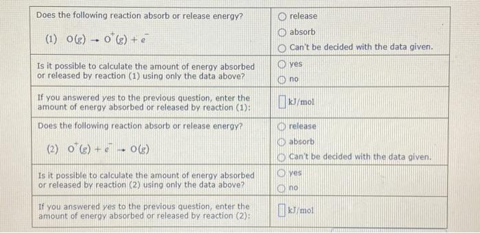 Solved Consider the following data for oxygen: | Chegg.com