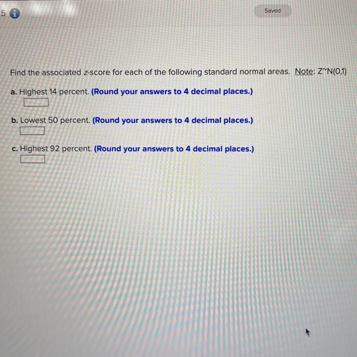 Solved Find the associated z score for each of the following | Chegg.com
