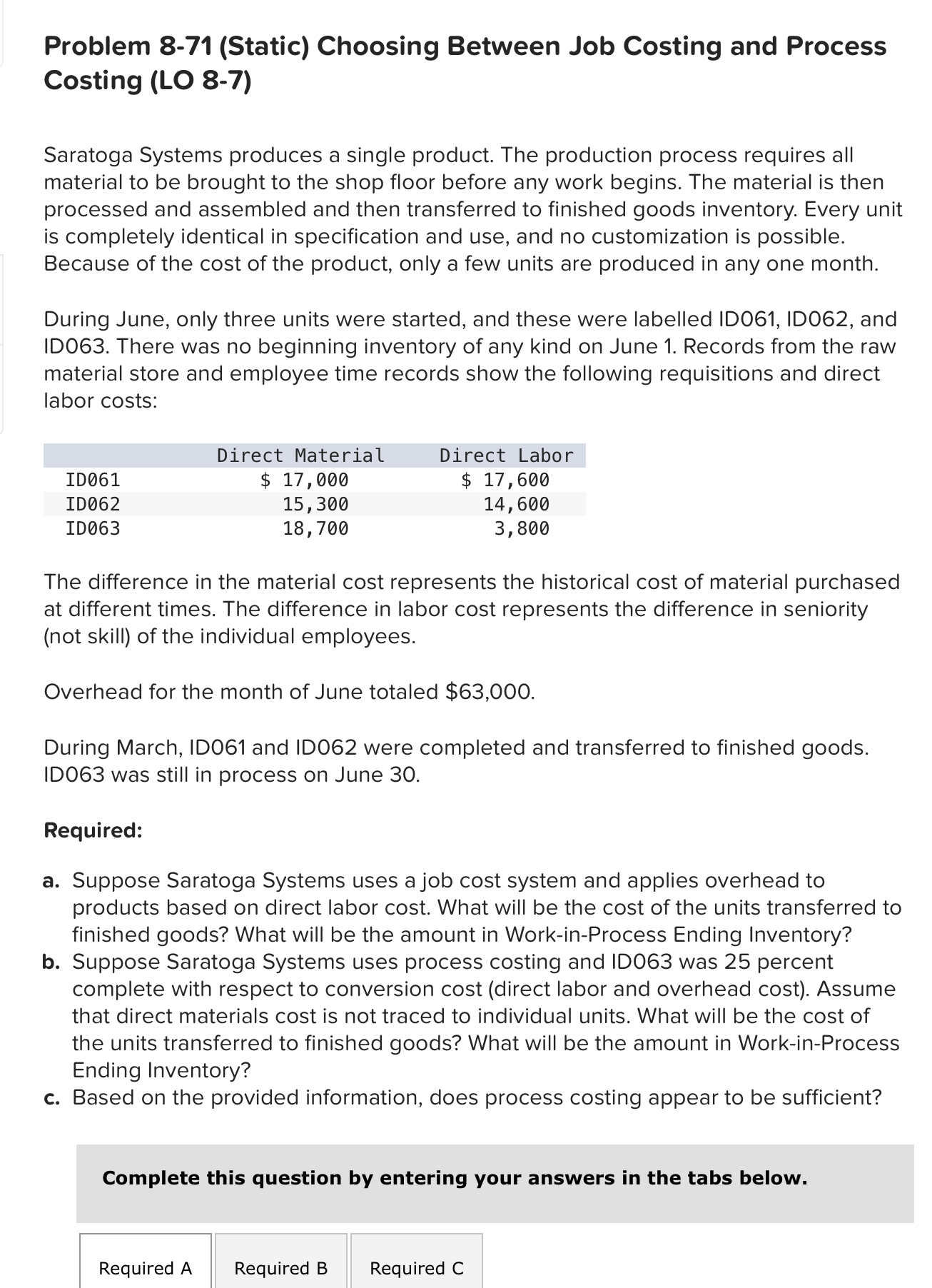 Solved Problem 8-71 (Static) ﻿Choosing Between Job Costing | Chegg.com