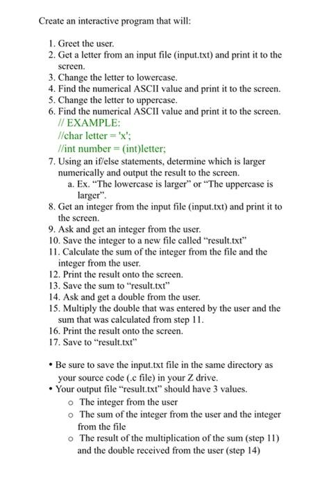 Solved Create an interactive program that will: 1. Greet the | Chegg.com