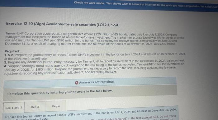 Solved Exercise 12-10 (Algo) Available-for-sale securities | Chegg.com