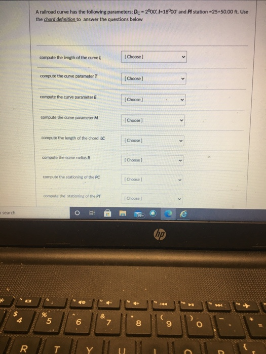 Solved A railroad curve has the following parameters: Dc | Chegg.com