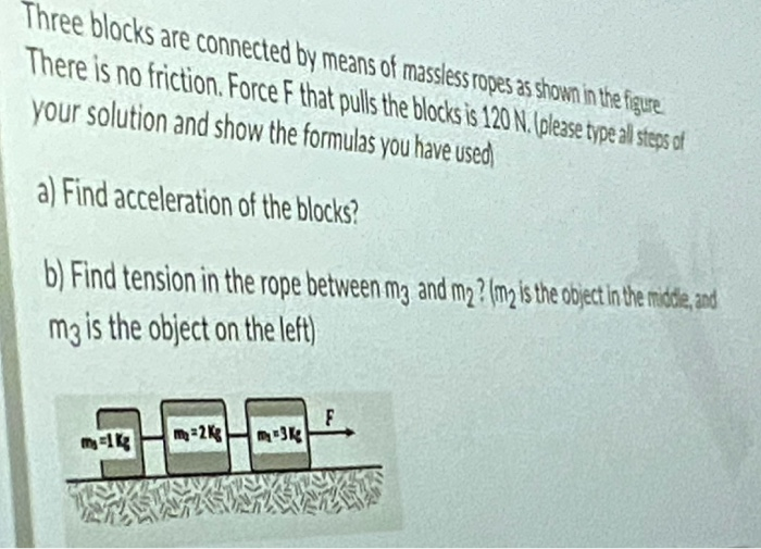 Solved Three blocks are connected by means of massless ropes | Chegg.com