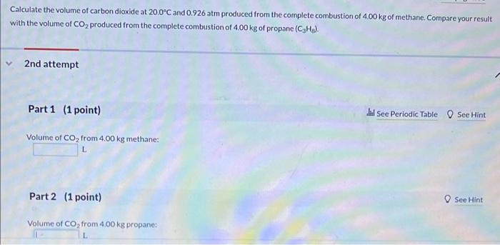Solved Calculate the volume of carbon dioxide at 20.0∘C and | Chegg.com