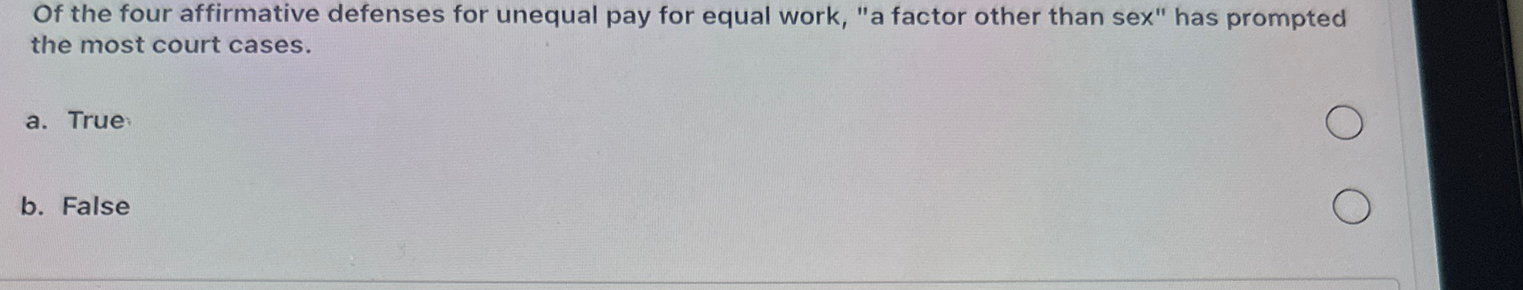 Solved Of the four affirmative defenses for unequal pay for | Chegg.com