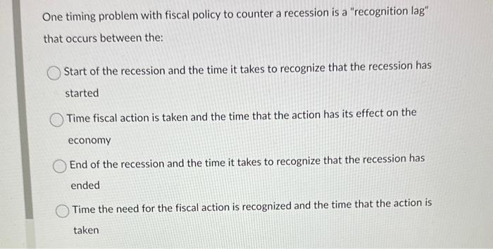 Solved One timing problem with fiscal policy to counter a | Chegg.com