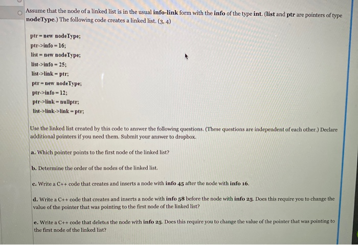 Check My Work Consider the linked list and the | Chegg.com