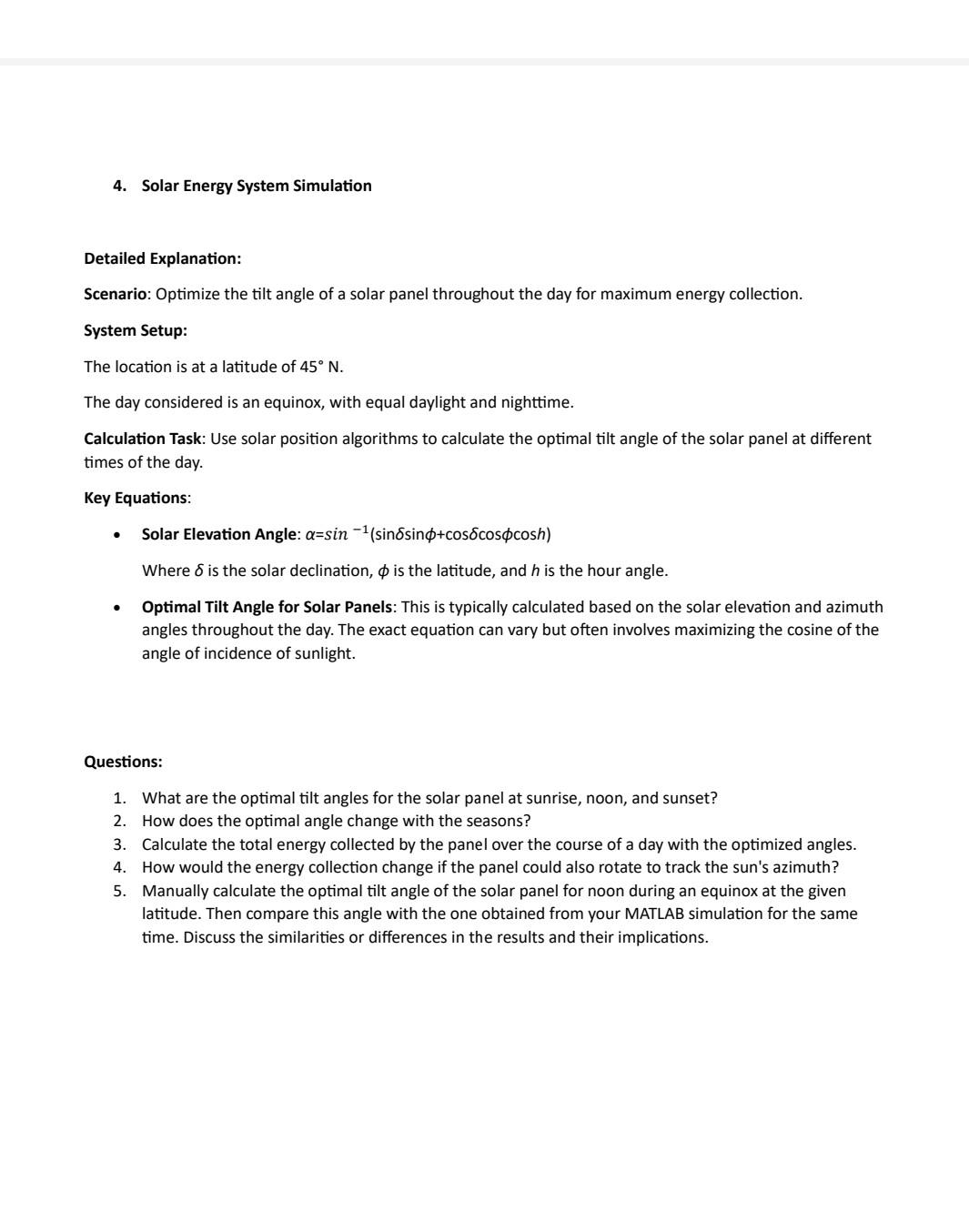 Solved 4. Solar Energy System Simulation Detailed | Chegg.com