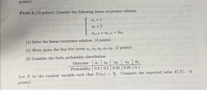 Solved Prob 3 (10 points) Consider the following linear | Chegg.com