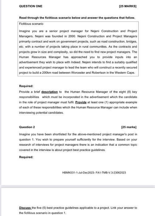 Solved Fictitious scenario Imagine you are a senior project | Chegg.com