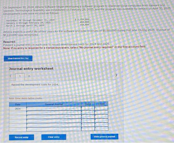 Solved On September 30,2024 . Athens Software began | Chegg.com Solved On September 30,2024 . Athens Software began | Chegg.com