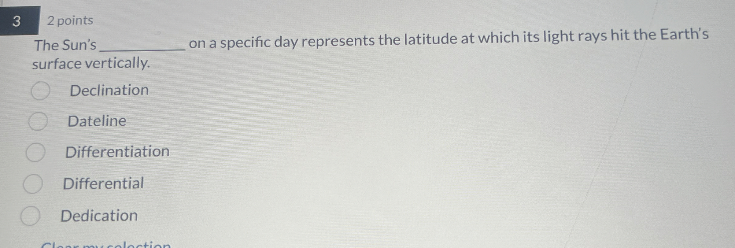 Solved 32 ﻿pointsThe Sun's ﻿on a specific day represents | Chegg.com
