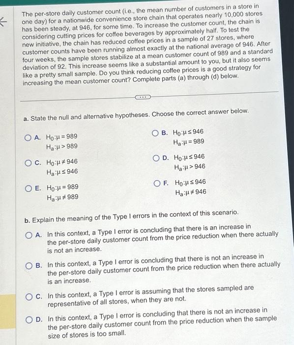 Solved The per-store daily customer count (i.e., the mean | Chegg.com