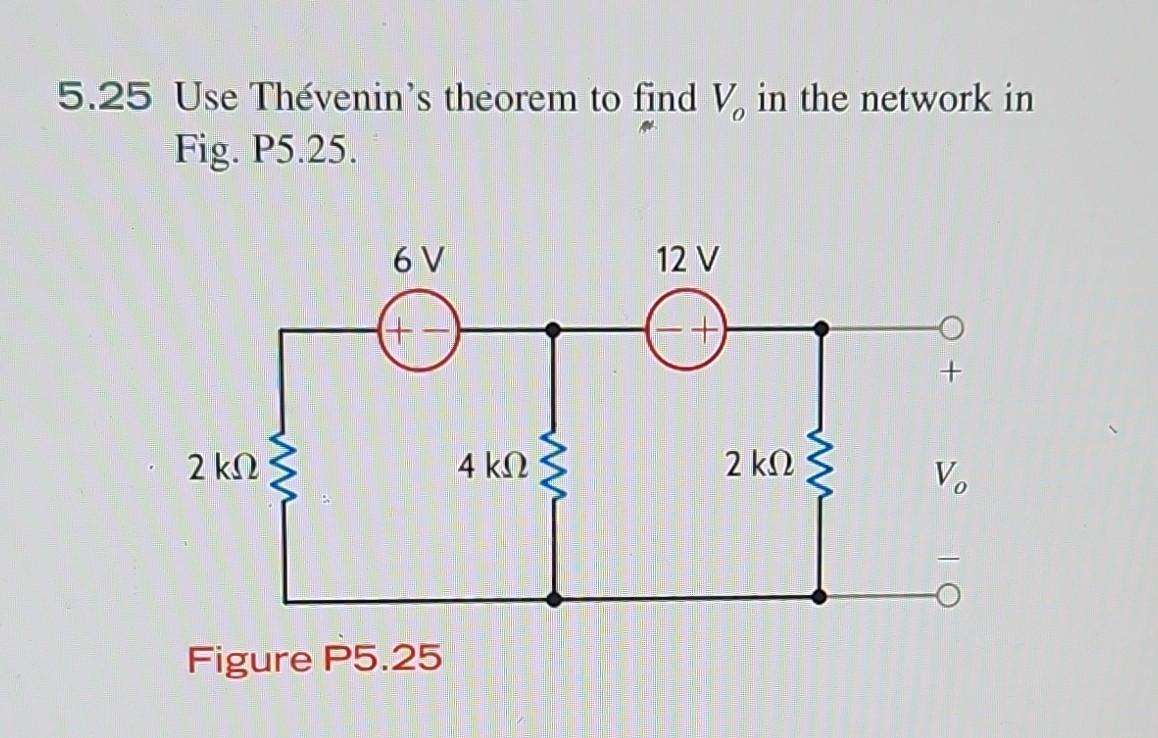 Solved 5.25 Use Thévenin's theorem to find Vo in the network | Chegg.com