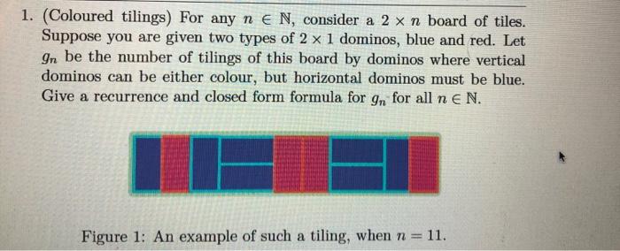 Solved 1. (Coloured tilings) For any n e N, consider a 2 x n | Chegg.com
