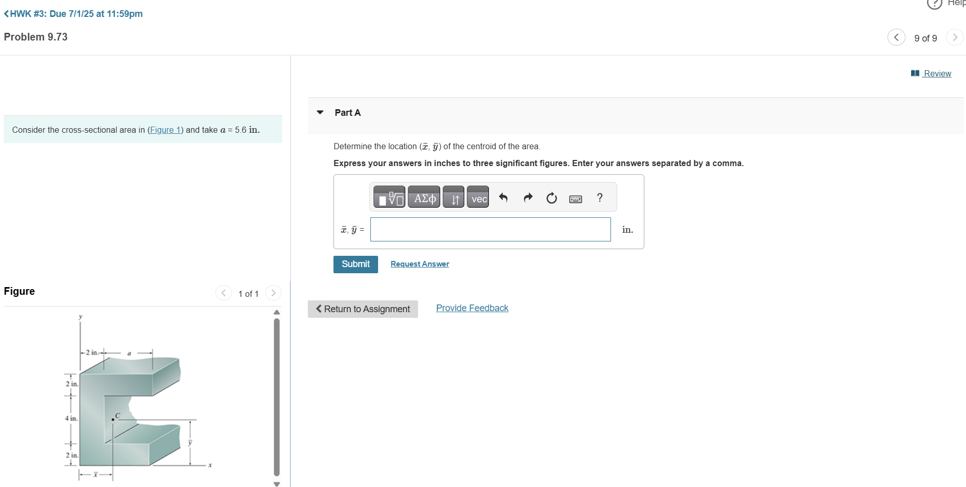Solved Problem 9.73Part AConsider the cross-sectional area | Chegg.com