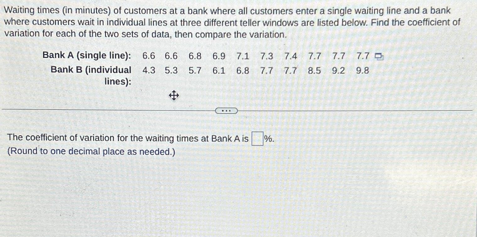 Solved Waiting times (in minutes) ﻿of customers at a bank | Chegg.com