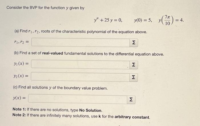 Consider the BVP for the function y given by | Chegg.com