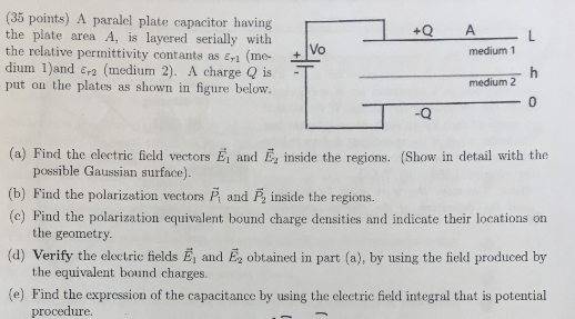 Solved (35 ﻿points) ﻿A paralel plate capacitor havingthe | Chegg.com